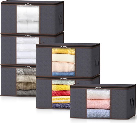 6 Pack Grote Kleding Opbergzak Doos met Deksel, 75L Garderobe Opberg ...