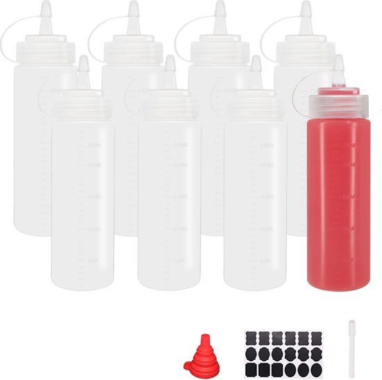 8 stuks knijpflessen 250 ml kunststof knijpfles met kunststof doppen ...