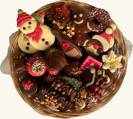 Art of Chocolate - Geschenkmand met Belgische Kerst chocolade - 750gr | bol
