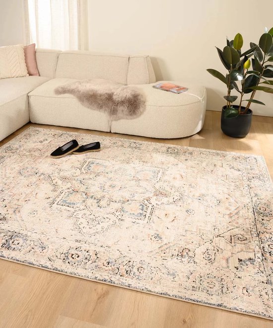 Vintage vloerkleed - Fancy Classic crème/beige 120x170 cm | bol