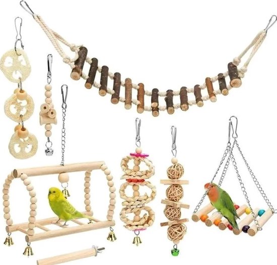 8 Stuks Set Combinatie Papegaai Vogel Speelgoed Hout Artikelen Bijten Huisdier Vogel... | bol