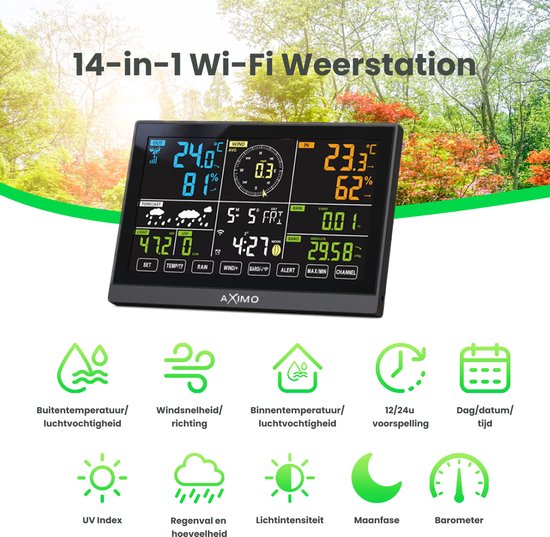 AXIMO Professioneel WiFi Weerstation - Kleurendisplay - 7-in-1 ...