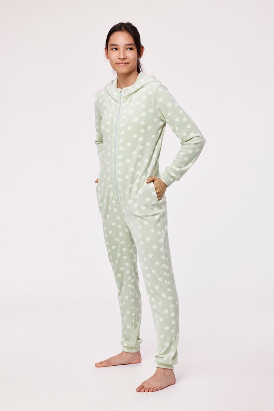 Woody Studio onesie velours meisjes/dames - muntgroen - bolletjes - 232 ...