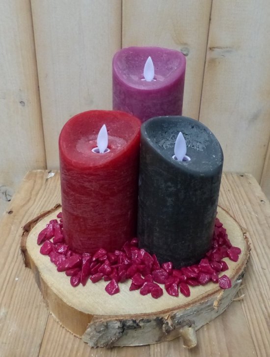 3-delige set LED-kaarsen zwart, rood en paars , grindkleur: donkerr ...