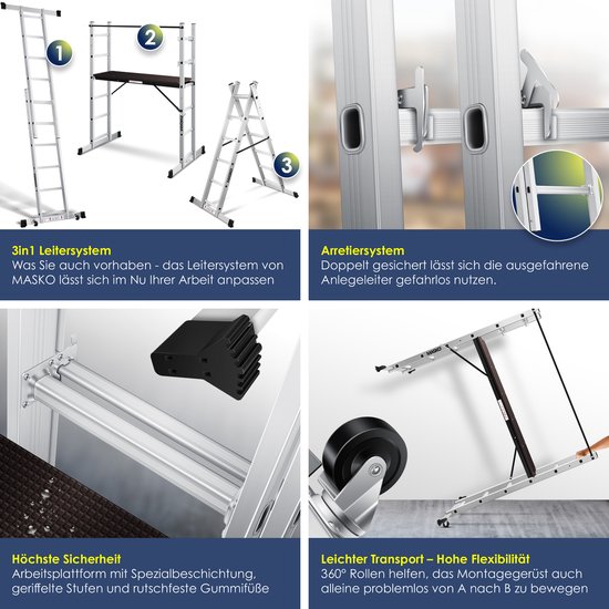 Masko® Kammersteiger Aluminium Steiger Multifunctionele Ladder ...