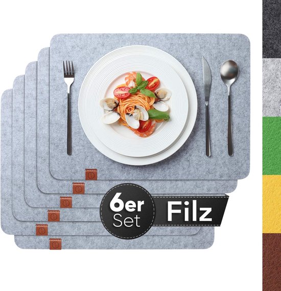 Noble placemat van vilt 6 stuks set lichtgrijs - placemat veegbare ...