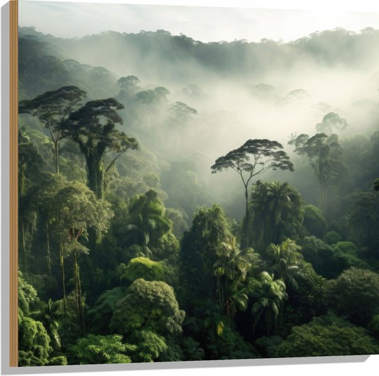 Hout - Bomen - Bos - Groen - Mist - 80x80 cm - 9 mm dik - Foto op Hout ...