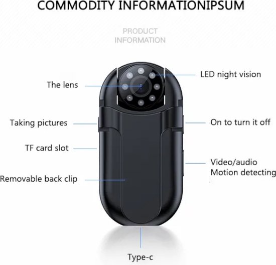 Full HD Mini Camera - Body Cam - 1080p Full HD - DV-60 - 64GB | bol.com