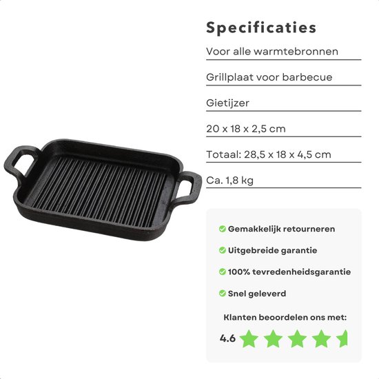 Barbecue Grillplaat - Gietijzer - 20x18x2,5cm - Ideaal voor BBQ ...