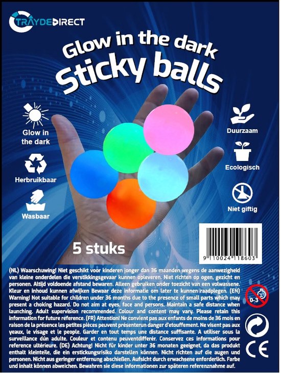 Glow in the Dark Sticky balls 5 stuks | bol