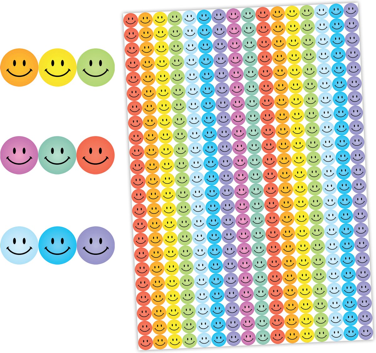 Pastel Smiley Stickers - 1104 Stickers - 3 Stickervellen ...
