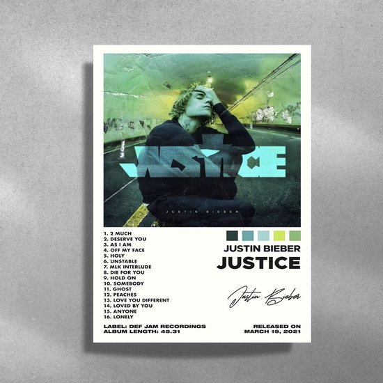 Justin Bieber - metalen poster - Justice - album cover - 30x40cm | bol