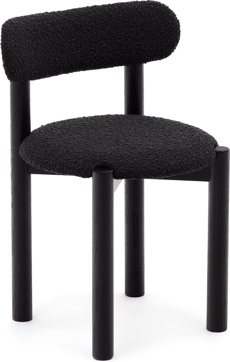 Kave Home - Chaise Nebai en peau de mouton noire et structure en chêne ...