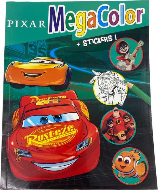 MegaColor Disney Kleur- en Stickerboek - Pixar Cars - Extra Dik ...
