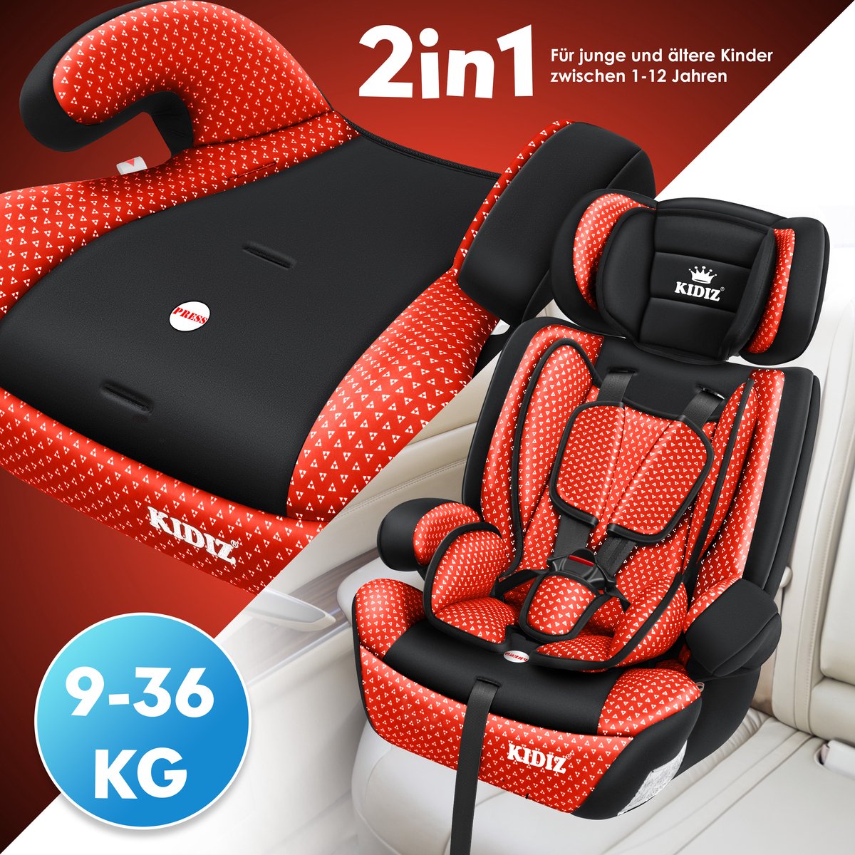 KIDIZ® kinderautostoeltje | kuip autostoeltje | 9 kg - 36 kg 1-12 jaar ...