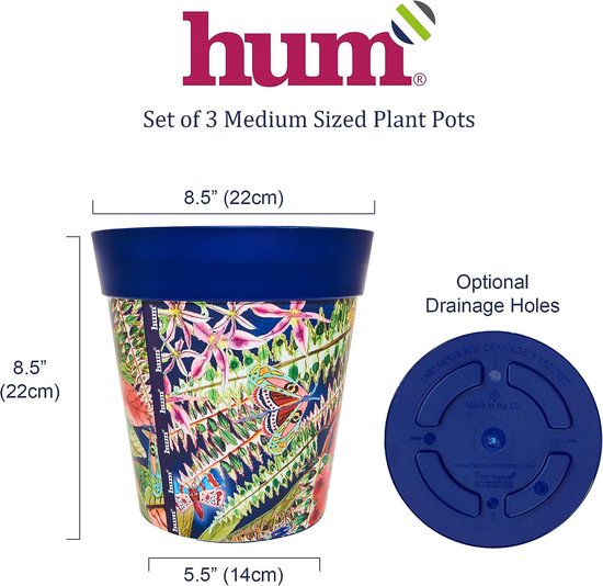 , 22 cm, set van 3, diverse kleuren en patronen, plastic bloempotten ...