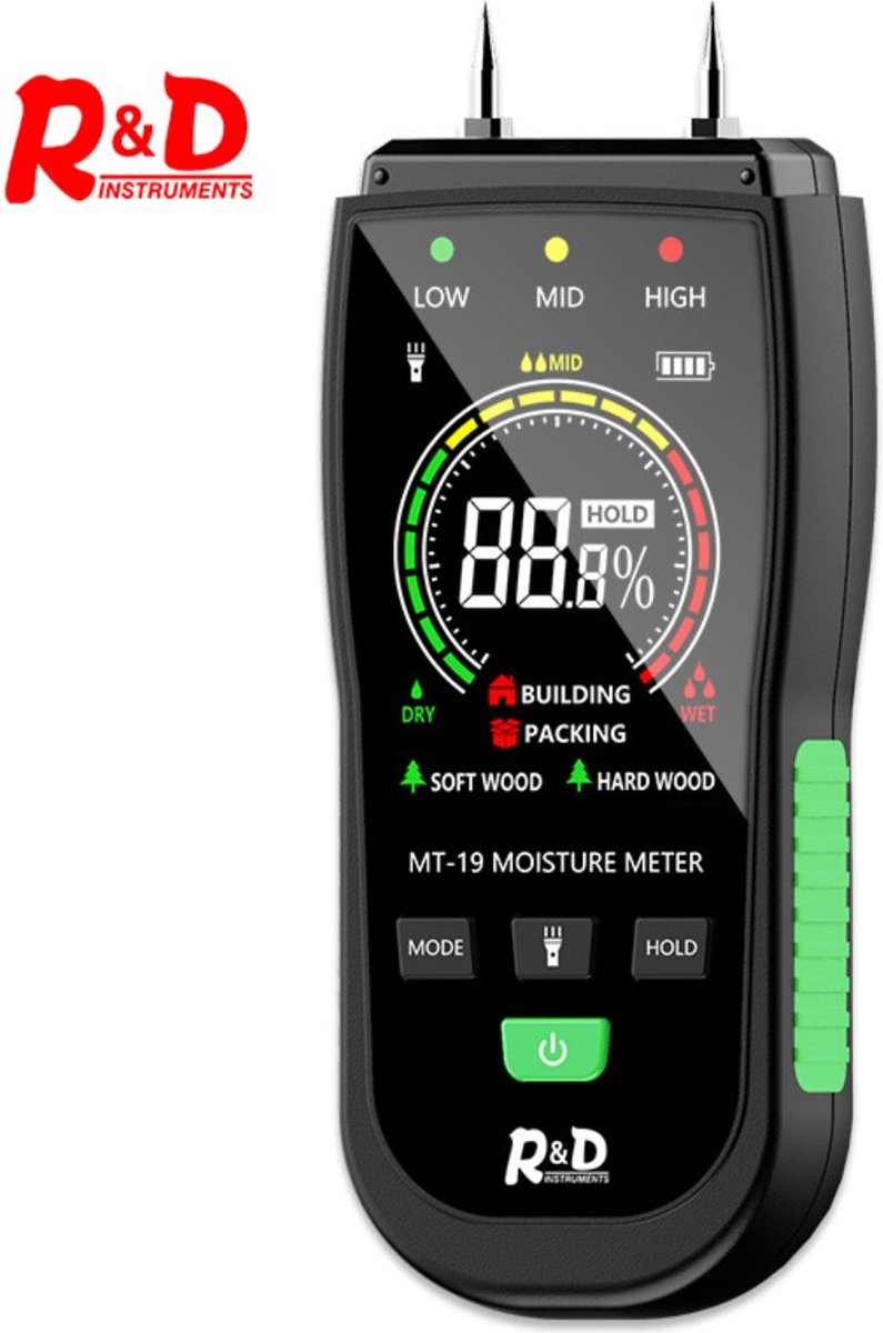 R&D Instruments - Vochtmeter muren - hygrometer binnen - Twee pins muur ...