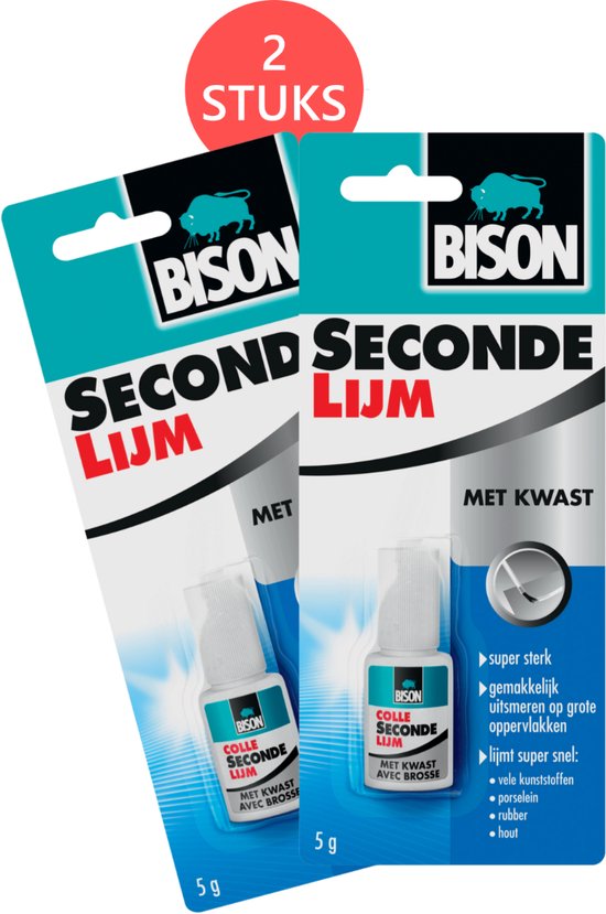Bison secondelijm met kwast - 2 stuks - makkelijk uit te smeren - zeer ...