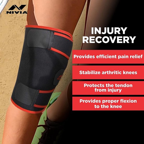 Nivia Orthopedic Knee Support – Zwart/Rood, Verstelbaar (Free Size ...