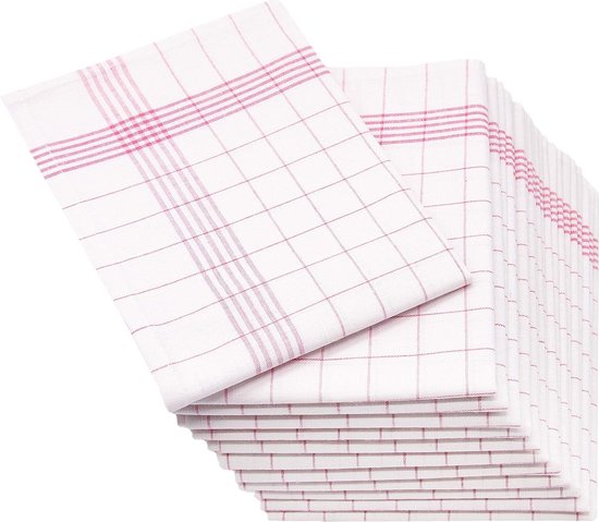 set van 12 theedoeken, vaatdoeken, halflinnen, 50x70 cm, rood | bol