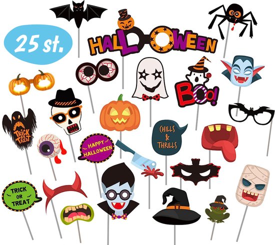 Photobooth Props - 25 Stuks - Halloween Decoratie - Foto Props - Feest ...