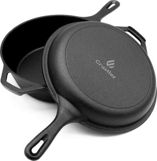 Gietijzeren pan 2-in-1 met pan als deksel om brood te bakken, 26 cm, 3 ...