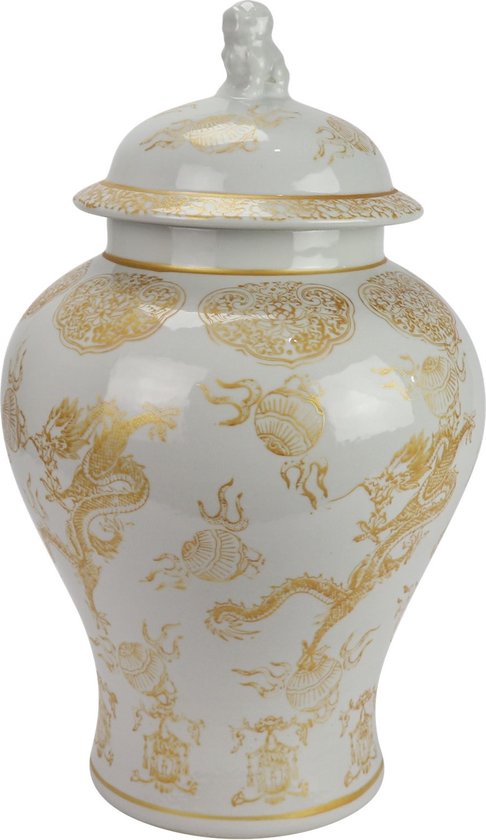 Fine Asianliving Chinese Gemberpot Porselein Wit Draak Handgeschilderd ...