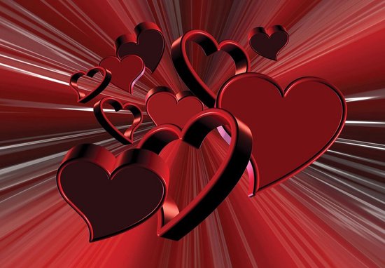 Fotobehang - Vlies Behang - Rode Hartjes - Harten in Rood - 254 x 184 ...