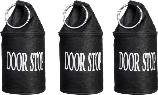 3x Canvas deurstopper zwart met ring 28 cm - Deur vastzetter - Deurstop ...