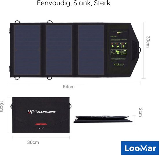 LooMar Opvouwbaar Zonnepaneel 5V21W – Draagbaar Zonnepaneel – Mobiel ...