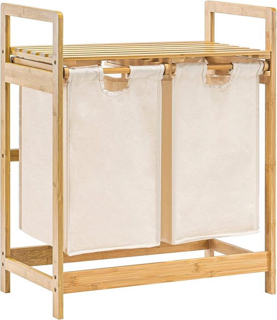 Wasmand van bamboe-frame met legplanken, wasverzamelaar met 2 ...