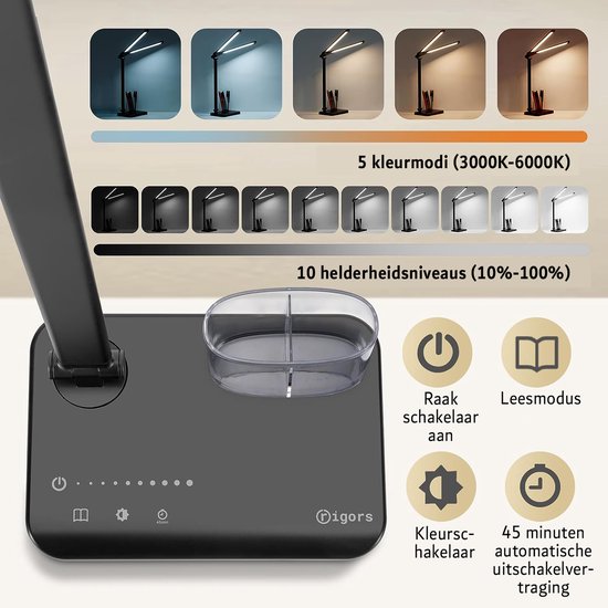 Bureaulamp Led - Bureaulamp Led Dimbaar - USB-Oplaadpoort - 5 Kleurmodi ...