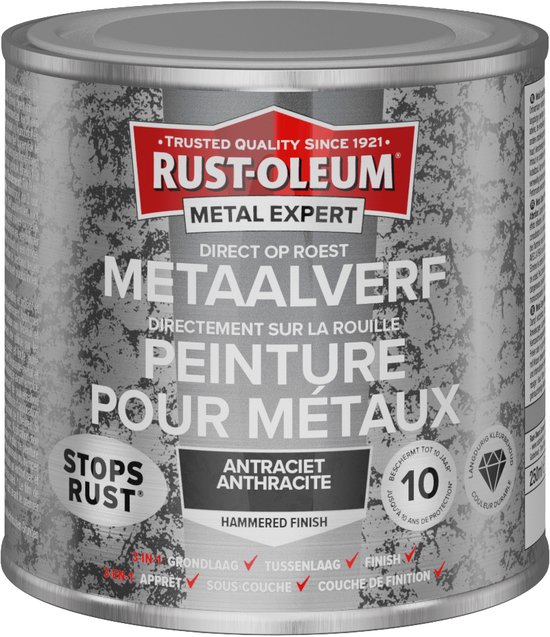 Rust-Oleum Metal Expert Direct Op Roest Hamerslag Verf Antraciet 250ml ...