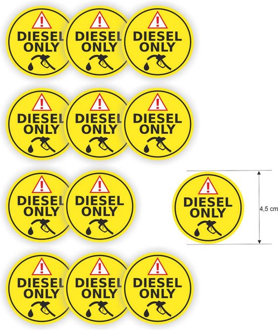 Jerma-Diesel Only– Stickers 12 st–Watervast–Voor bv tankklep- Ø 4,5 cm ...