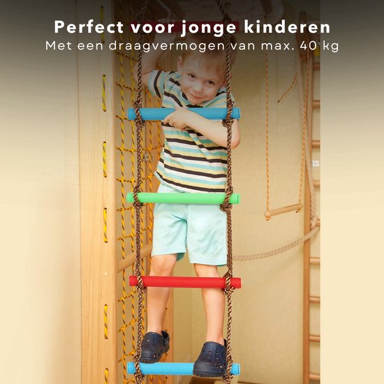 Klimladder - Touwladder - Ladder voor Kinderen - 2m Touw - 6 Kunststof ...
