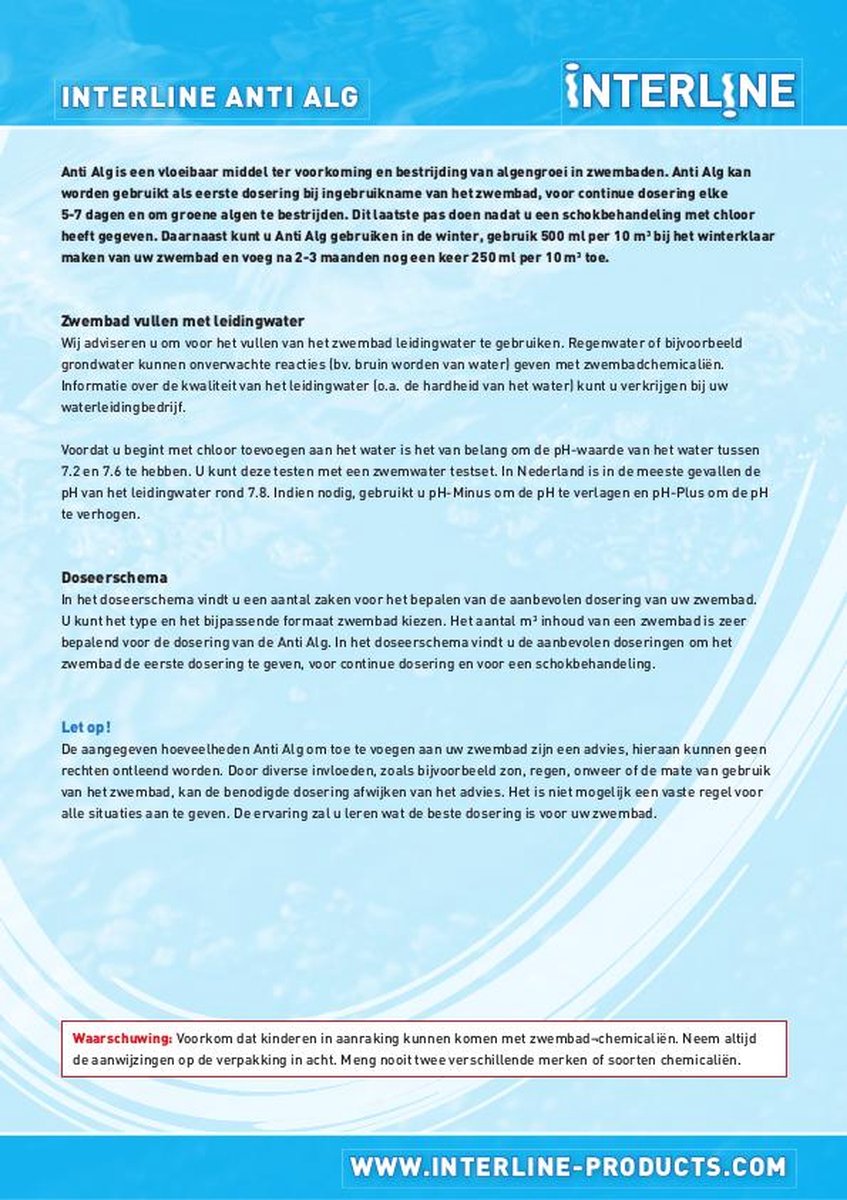 Interline Anti Alg 1 liter - Inclusief 25 pH & Chloor teststrips - Anti ...
