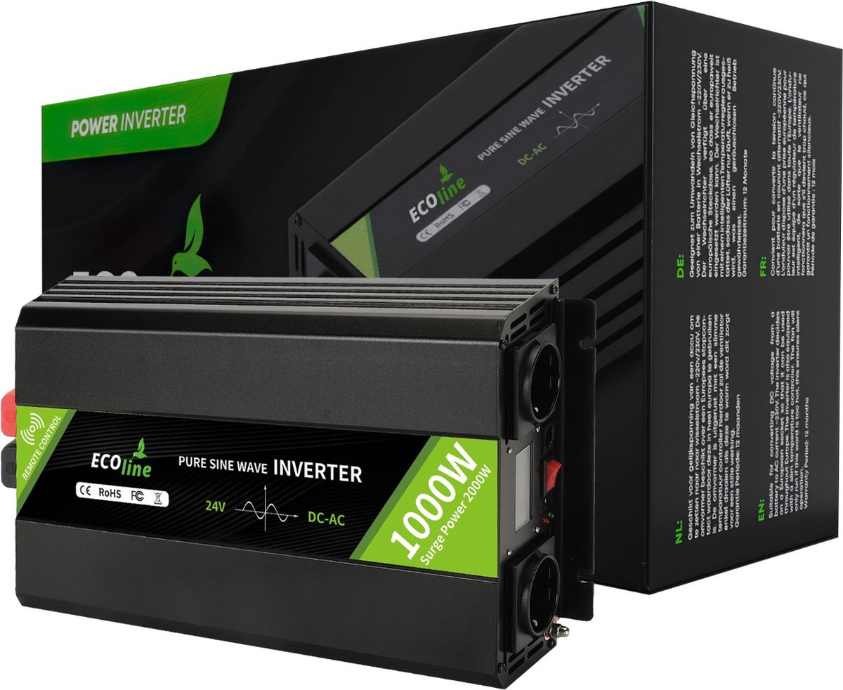 EcoLine - Omvormer 24V Naar 230V - 1000w Vermogen 2000w Piek- Zuivere ...