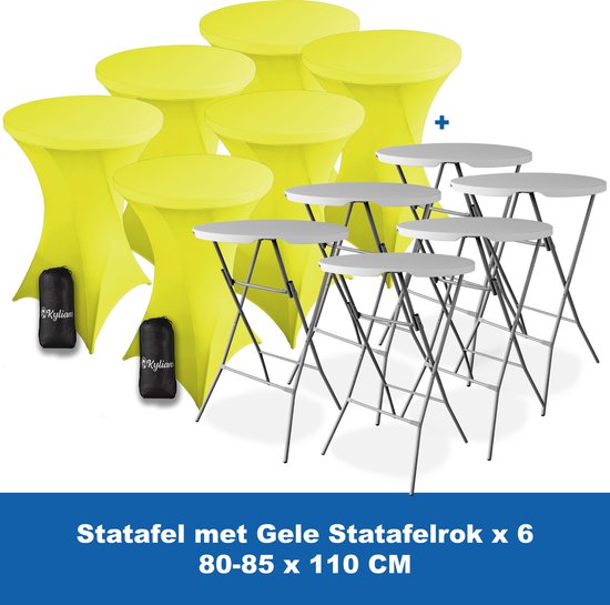 Statafel x 6 + Statafelrok Geel x 6 - ∅ 80-85 x 110 cm – Statafels Inklapbaar –... | bol
