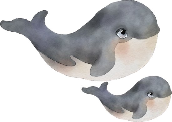 Muursticker grote walvis met baby walvis | Grote muurstickers walvissen ...