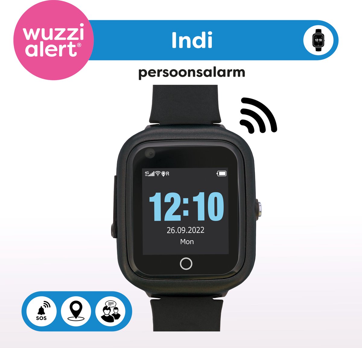 Wuzzi Watch Indi zwart- Wuzzi Alert alarm horloge | bol