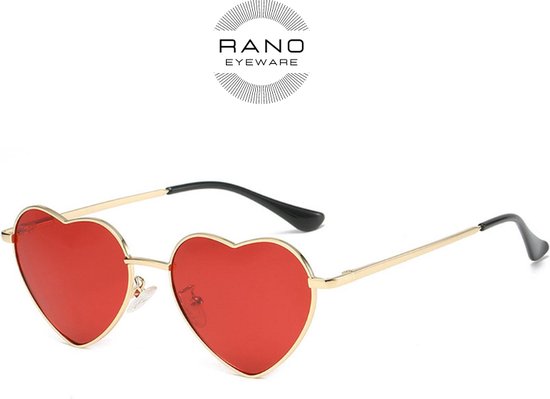 RANO - Hartjes zonnebril - Metalen Frame - Rood - festival bril ...