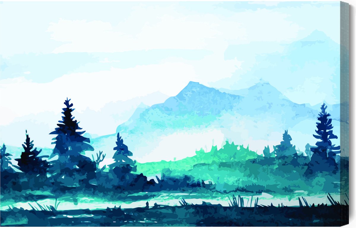 Schilderijkoning - Canvas Schilderij Aquarel Berglandschap - 120 x 80 cm | bol.com