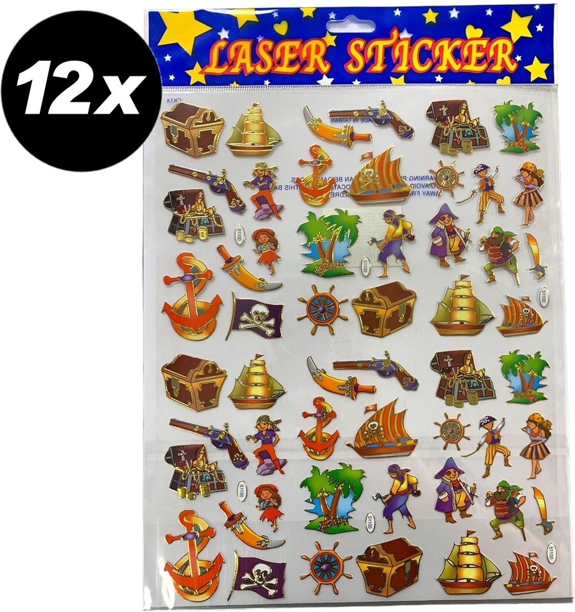 Piraten stickers glimmend A4 vel - SET VAN 12 VELLEN - laser stickers ...