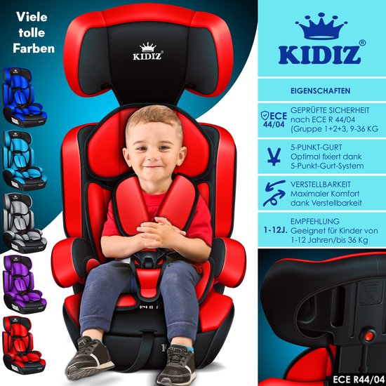 KIDIZ® Autostoeltje ? Groep 1+2+3 ? 9-36 kg 5-punts veiligheidsgordel ...