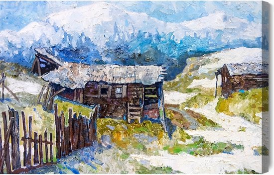 Schilderijkoning - Canvas Schilderij Oude Hutten In De Bergen - 120 x 80 cm | bol