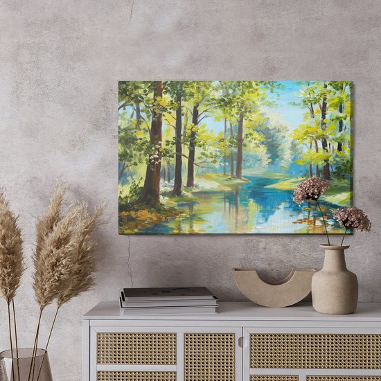 Schilderijkoning - Canvas Schilderij Het Boslandschap Is Geschilderd - 120 x 80 cm | bol