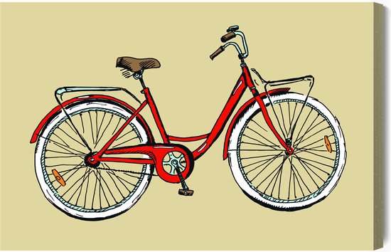 Schilderijkoning - Canvas Schilderij Getekende Fiets In Retrostijl - 30 ...