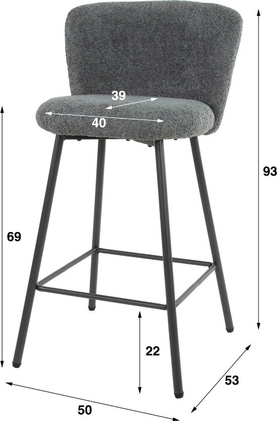 Carlo barstoel - 69 cm - boucle - grijs | bol