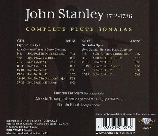Daorsa Dervishi - Stanley: Complete Flute Sonatas (2 CD), Daorsa ...