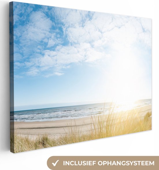 Canvas schilderij 160x120 cm - Wanddecoratie Strand - Zee - Vogels - Zomer - Planten -... | bol